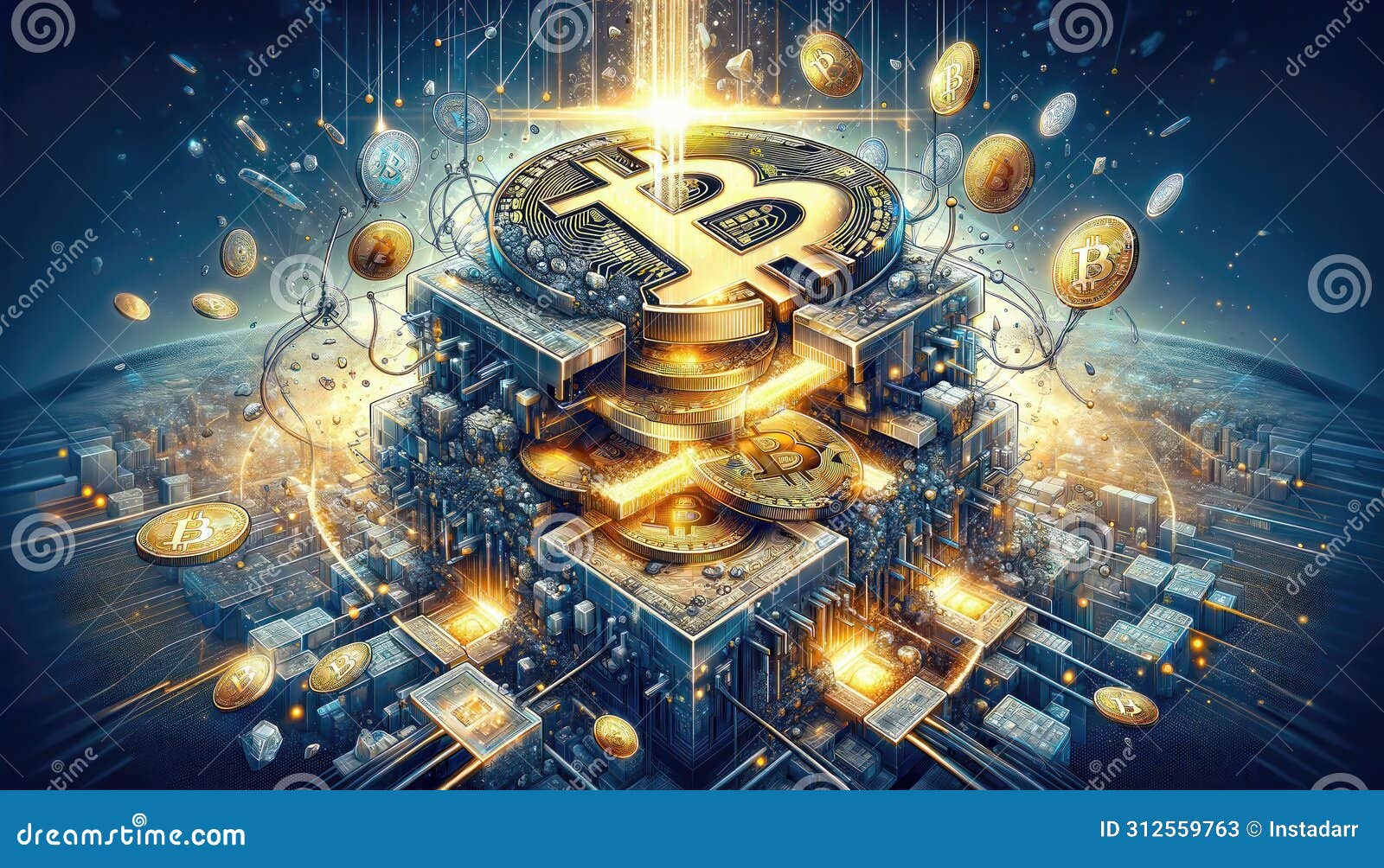 Halving The Reward Of Cryptocurrency Blockchain Technology Cartoon ...