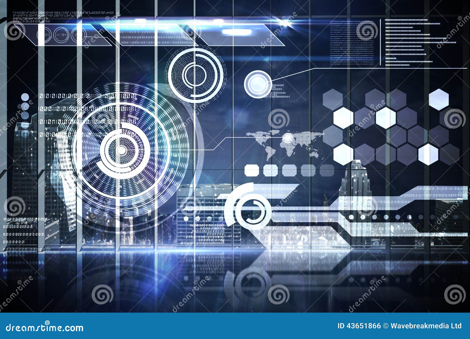 Hologram Interface in Office Overlooking City Stock Illustration ...