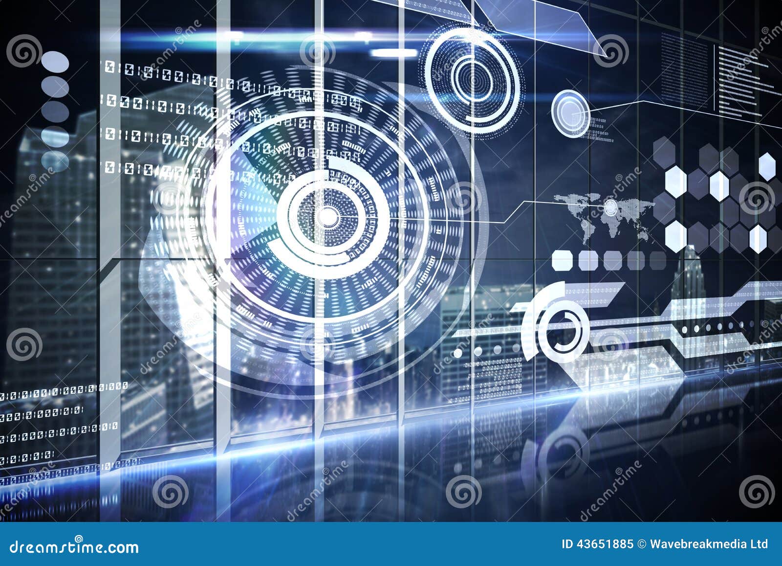 Hologram Interface in Office Overlooking City Stock Illustration ...