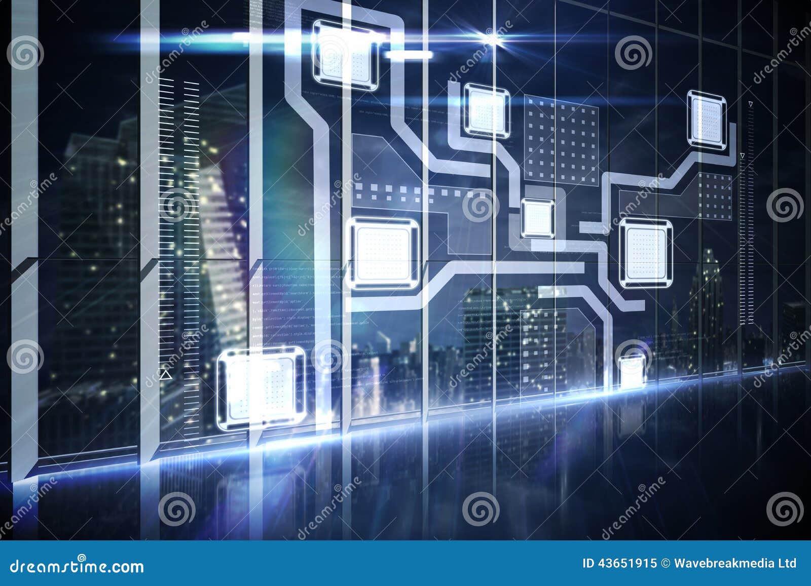 Hologram Interface in Office Overlooking City Stock Illustration ...