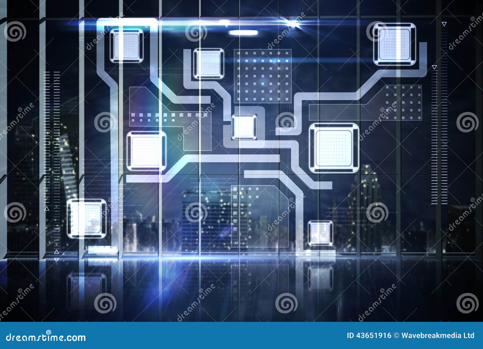 Hologram Interface in Office Overlooking City Stock Illustration ...
