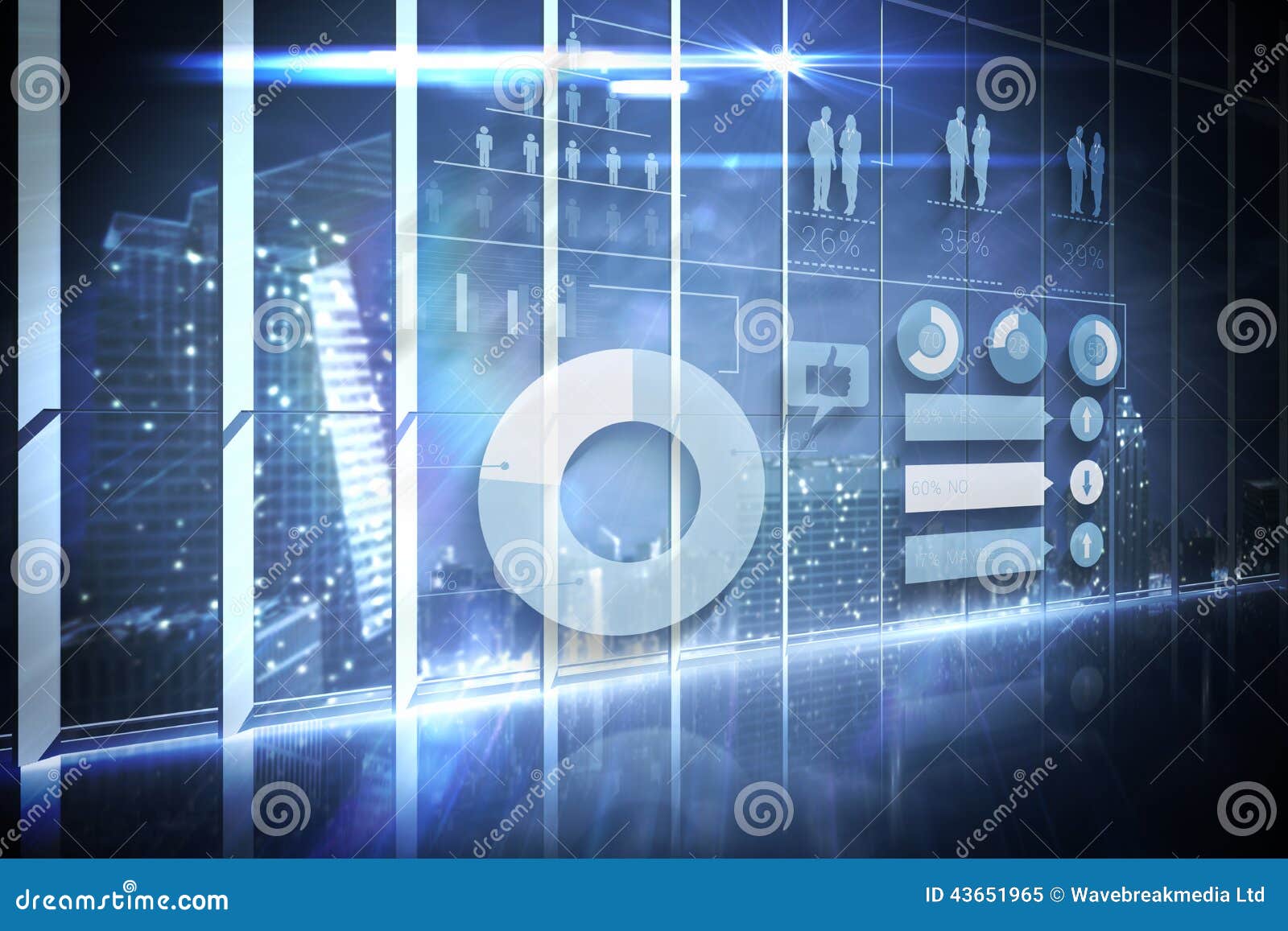 Hologram Interface in Office Overlooking City Stock Illustration ...