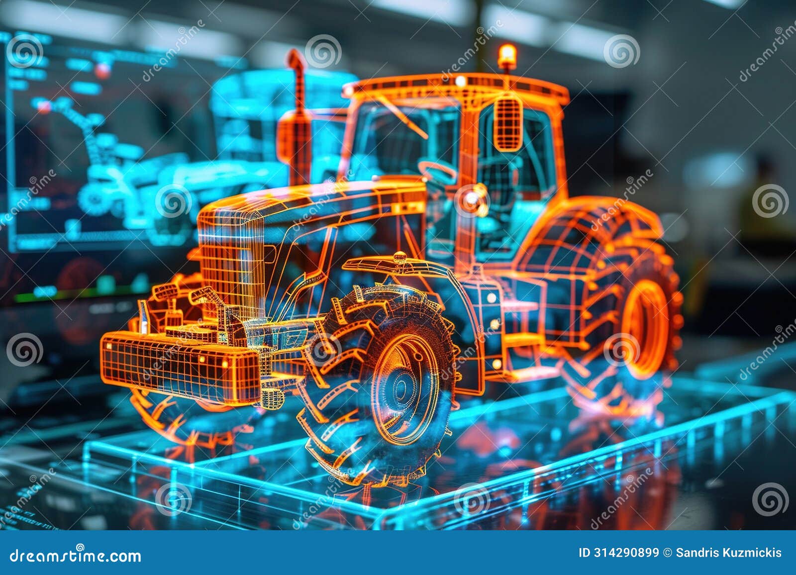 Tractor Hologram. Holographic Projection Of The Tractor. A Flickering ...