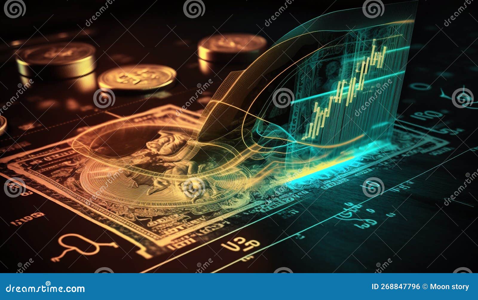 Hologram of Money, Dollar Bill with Chart and Graph Created with ...