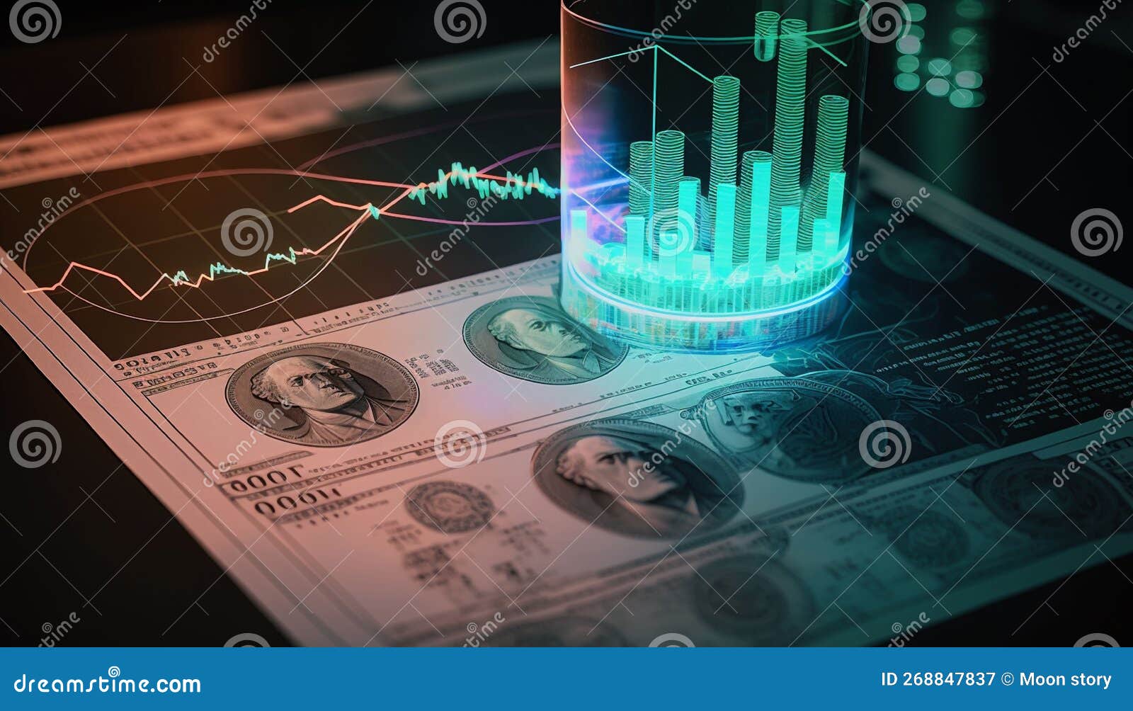 Hologram of Money, Dollar Bill with Chart and Graph Created with ...
