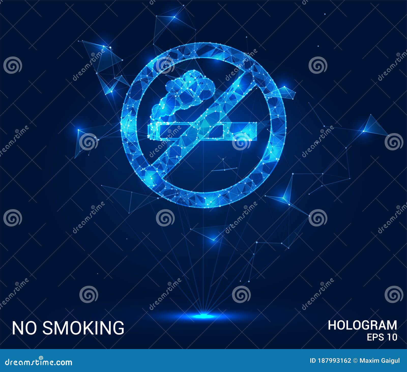 Hologram No Smoking. Do Not Smoke from Polygons, Triangles of Points ...