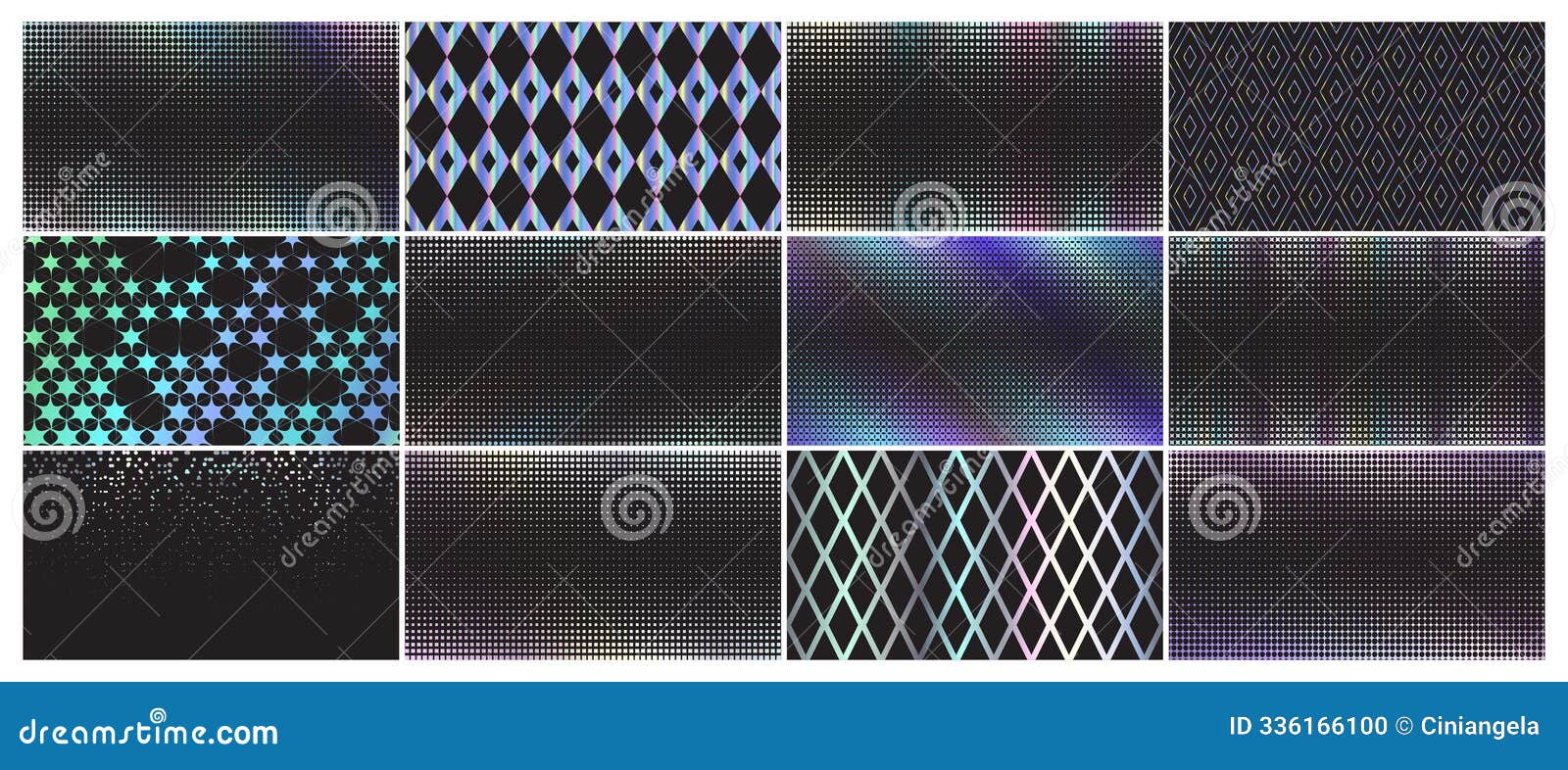 Hologram Patterns on Black Background Collection Set Stock Illustration ...