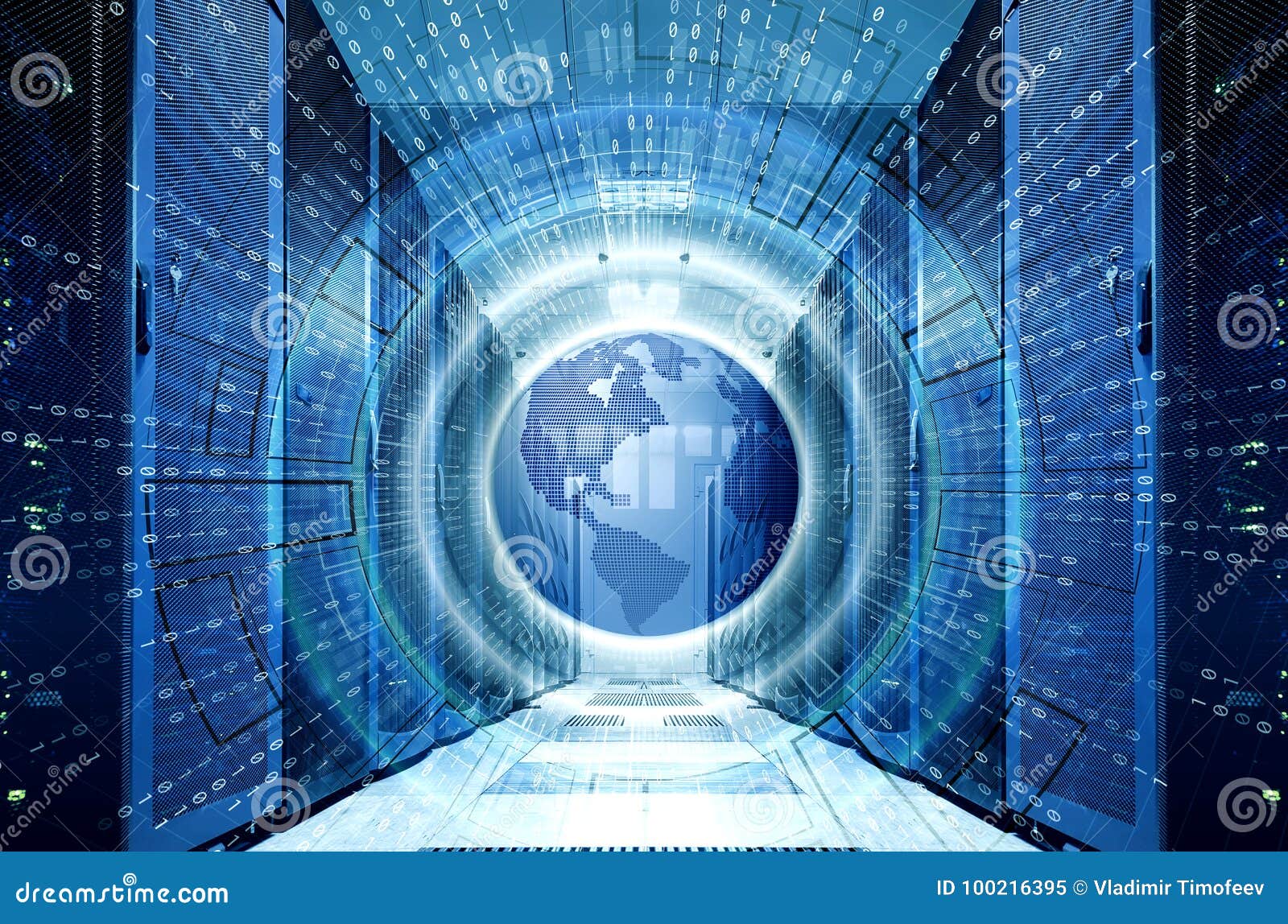 Symmetrical Data Center Room With Rows Of Equipment Blur And Motion ...