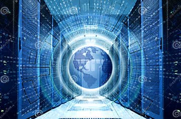 Hologram with Planet Earth and Binary Code on Background Symmetrical ...