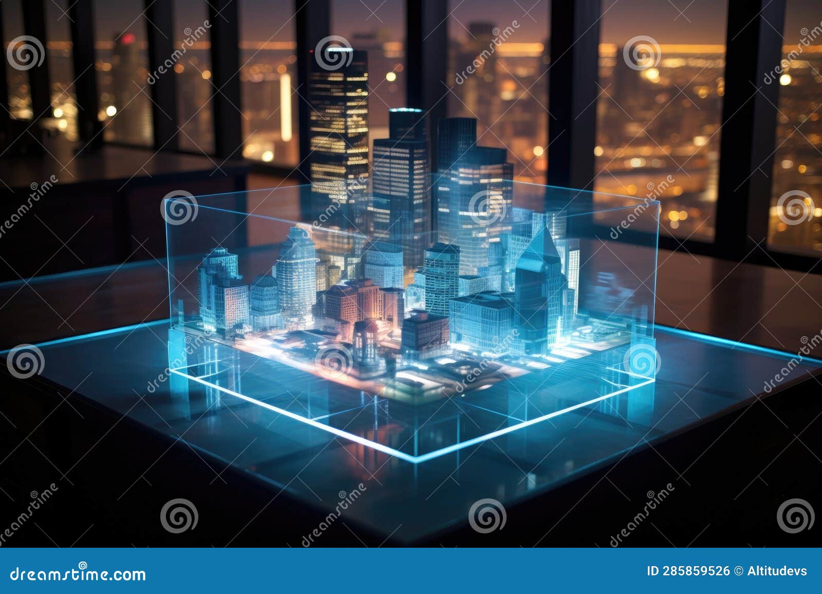 Hologram Projector Displaying 3d Model of City Stock Photo - Image of ...
