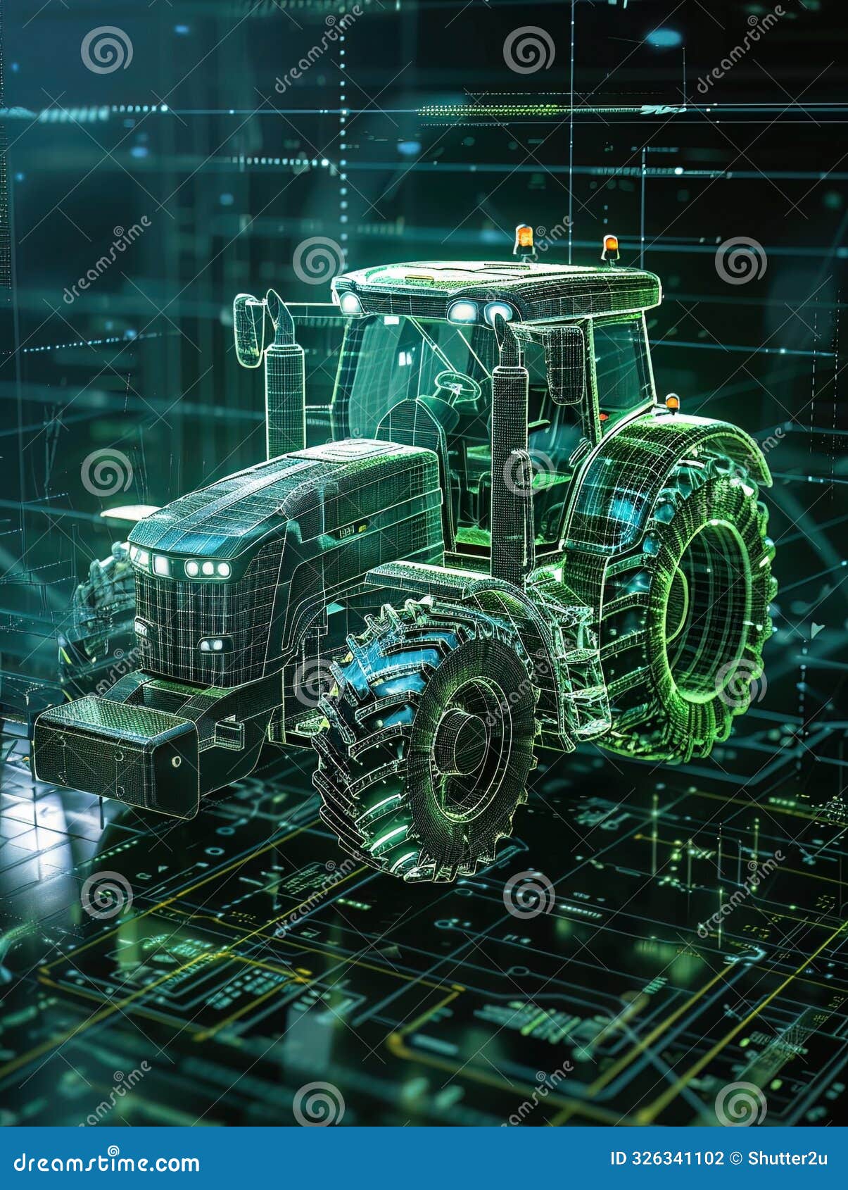 Hologram Of Robust Tractor Cyber Agriculture Advanced Layout Royalty ...