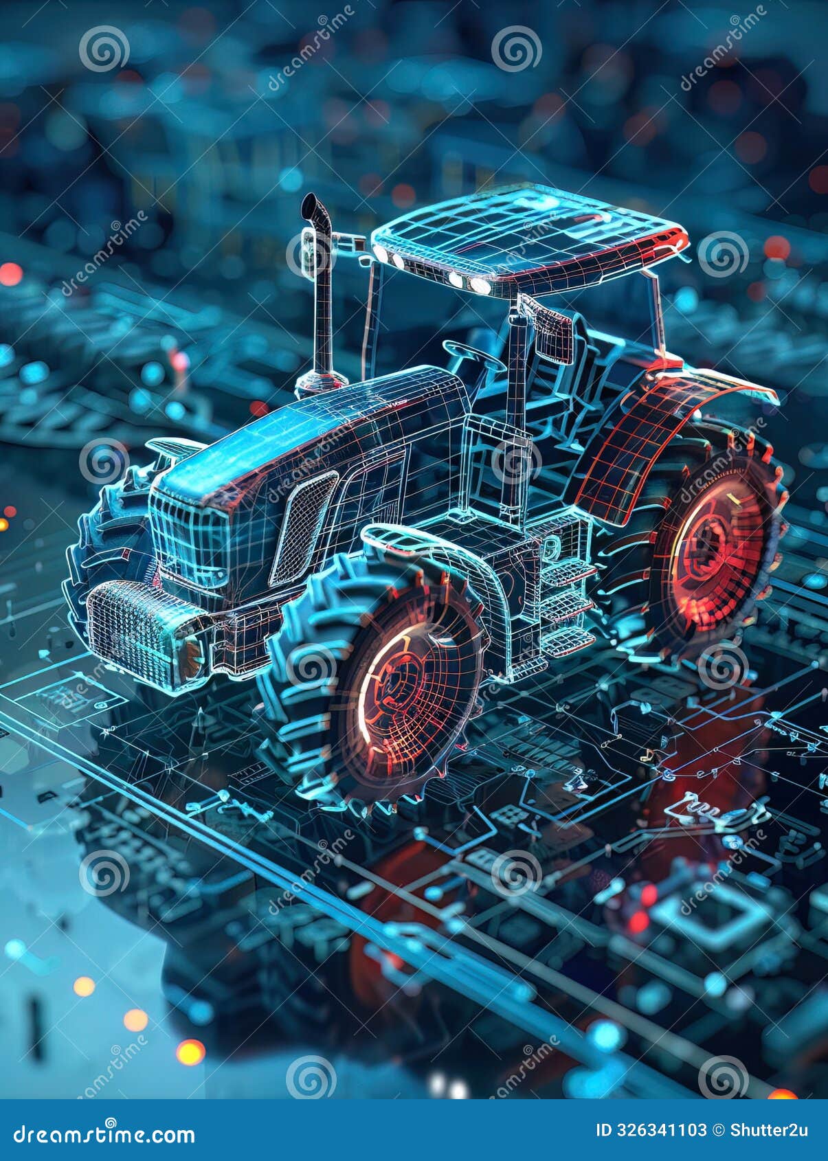 Tractor Hologram. Holographic Projection Of The Tractor. A Flickering ...