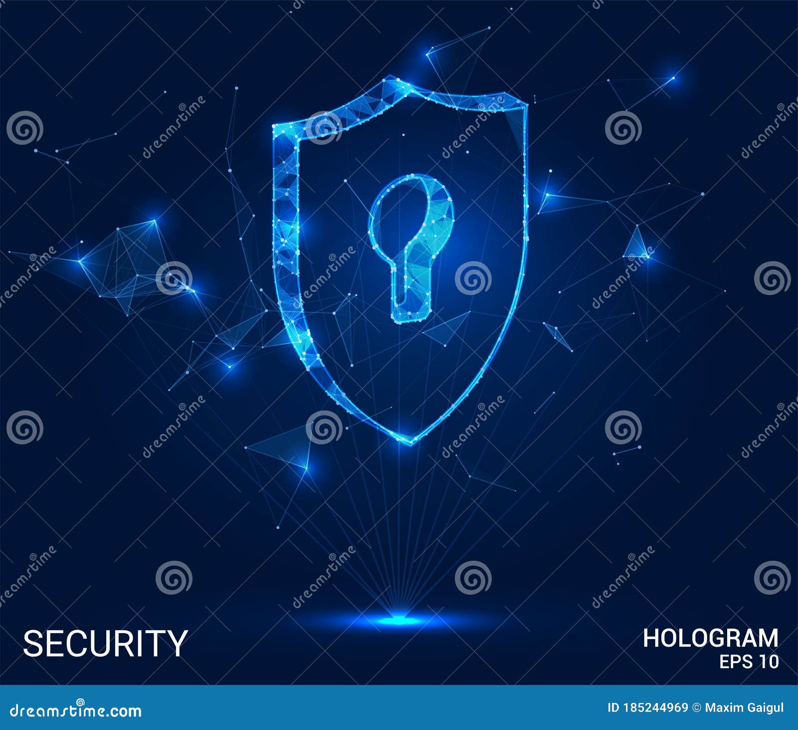 Hologram Security. a Shield Made Up of Polygons, Triangles, Points, and ...
