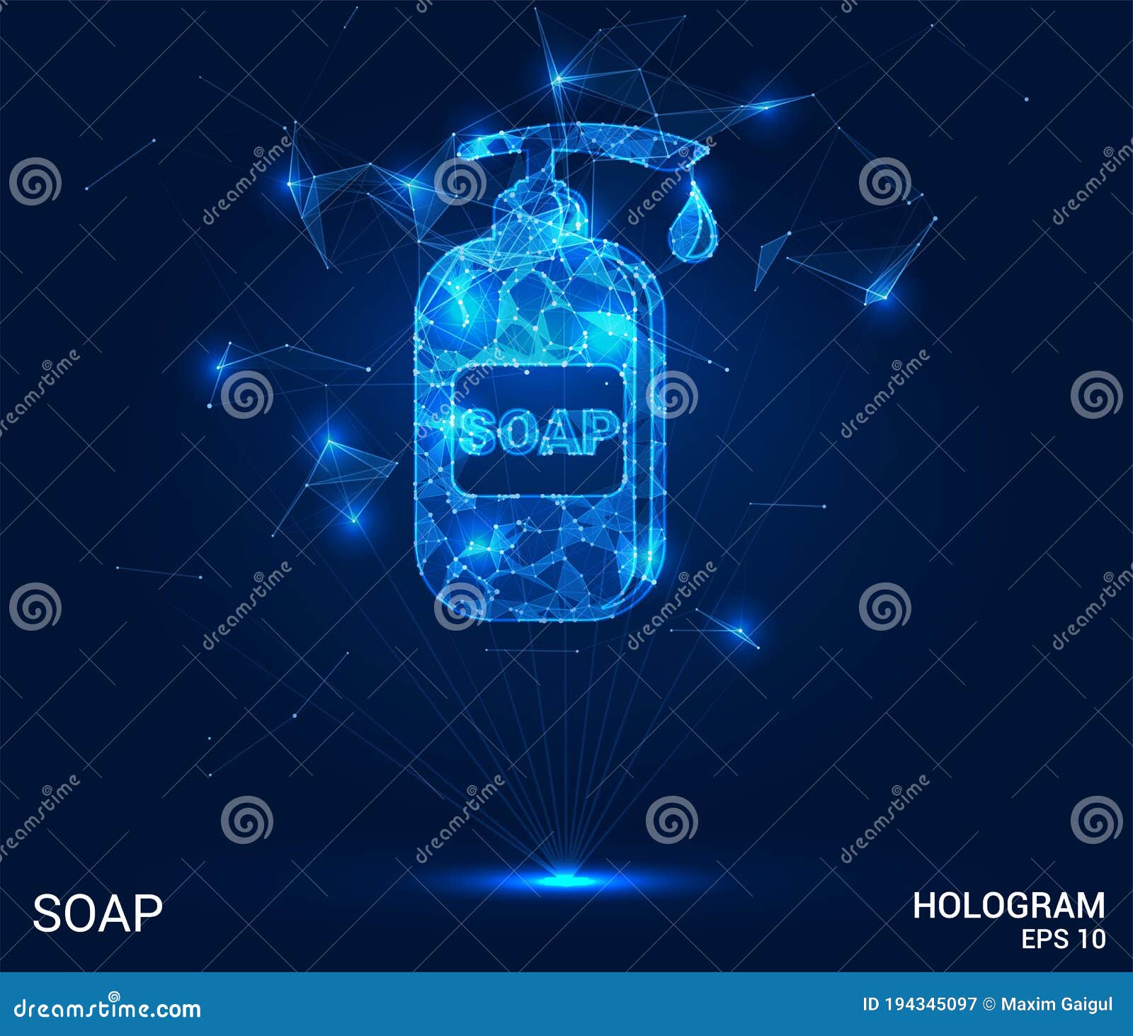 Hologram Soap. Liquid Soap Made of Polygons, Triangles of Points and ...