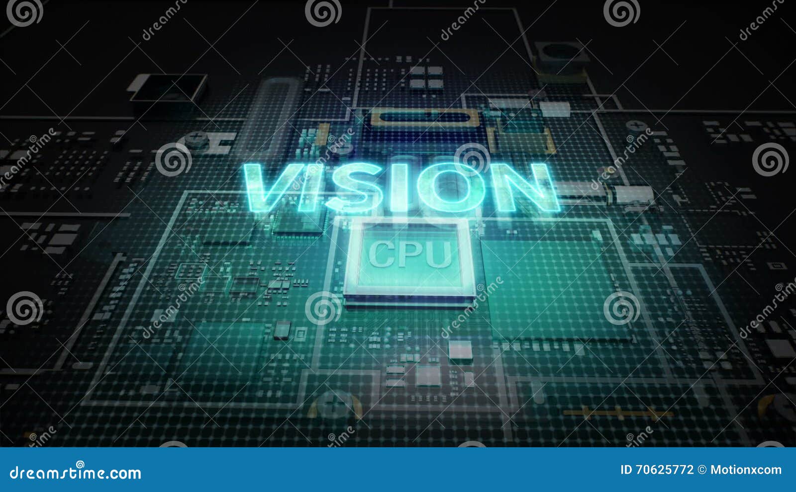 Hologram Typo VISION on CPU Chip Circuit, Grow Artificial Intelligence ...