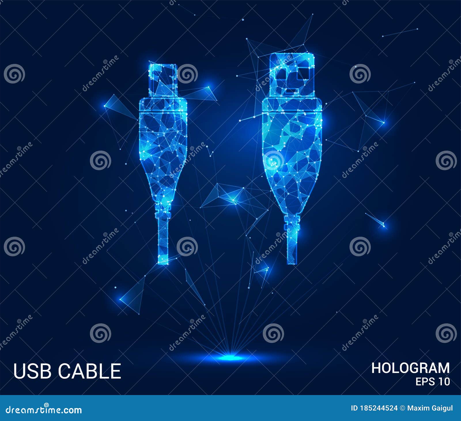 Hologram USB Cable. USB Cable Made of Polygons, Triangles of Points and ...