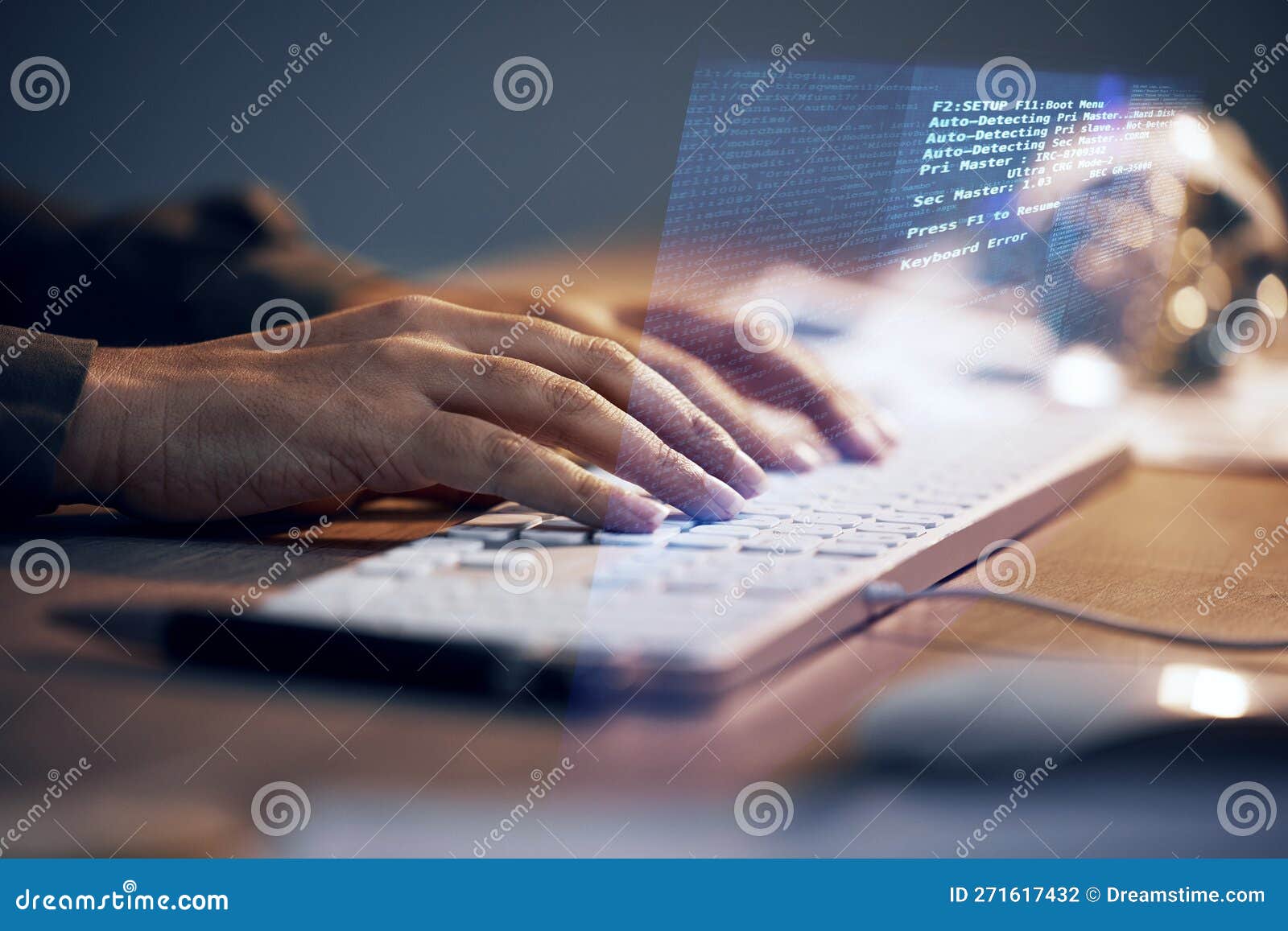 Hologram Woman, Computer Keyboard or Hands Programming ERP Software ...