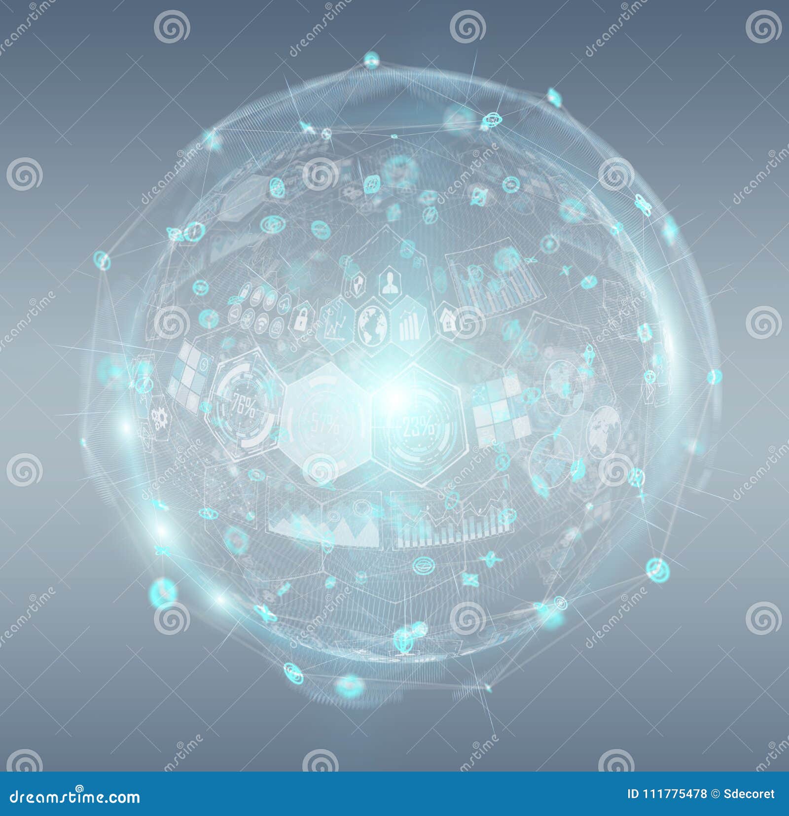 Holograms Datas Digital Sphere 3D Rendering Stock Illustration ...