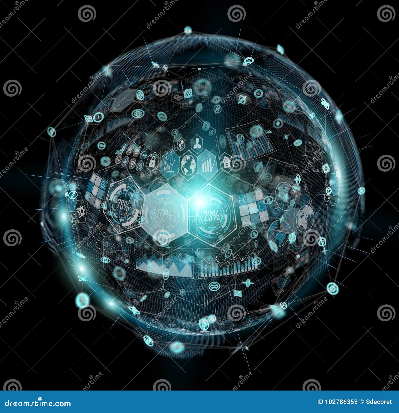 Holograms Datas Digital Sphere 3D Rendering Stock Illustration ...