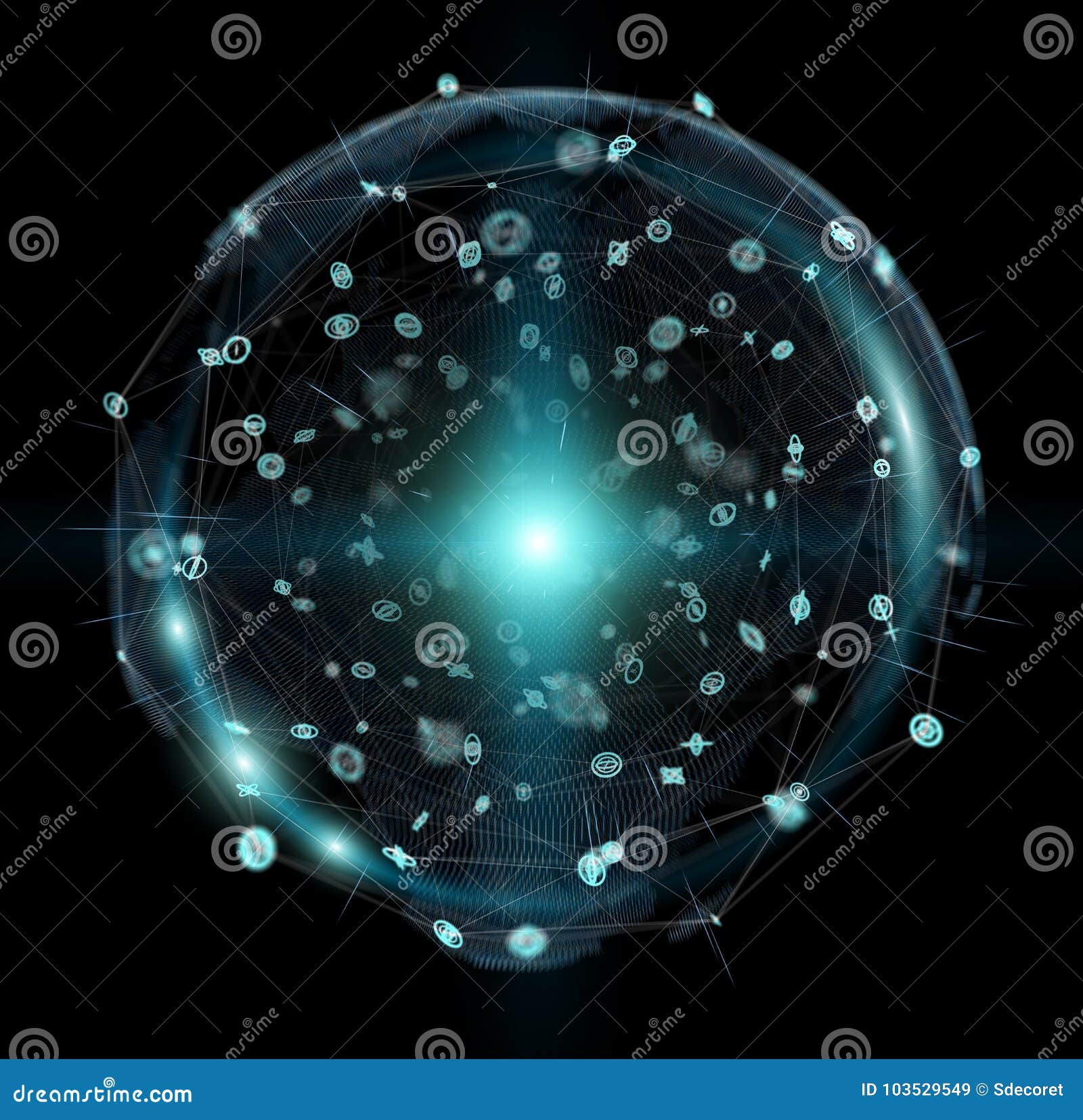 Holograms Datas Digital Sphere 3D Rendering Stock Illustration ...