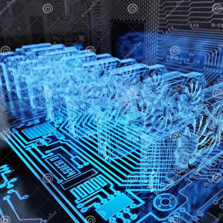 Holographic Abstract Cryptocurrency Background Mining Rig, Close Up of ...