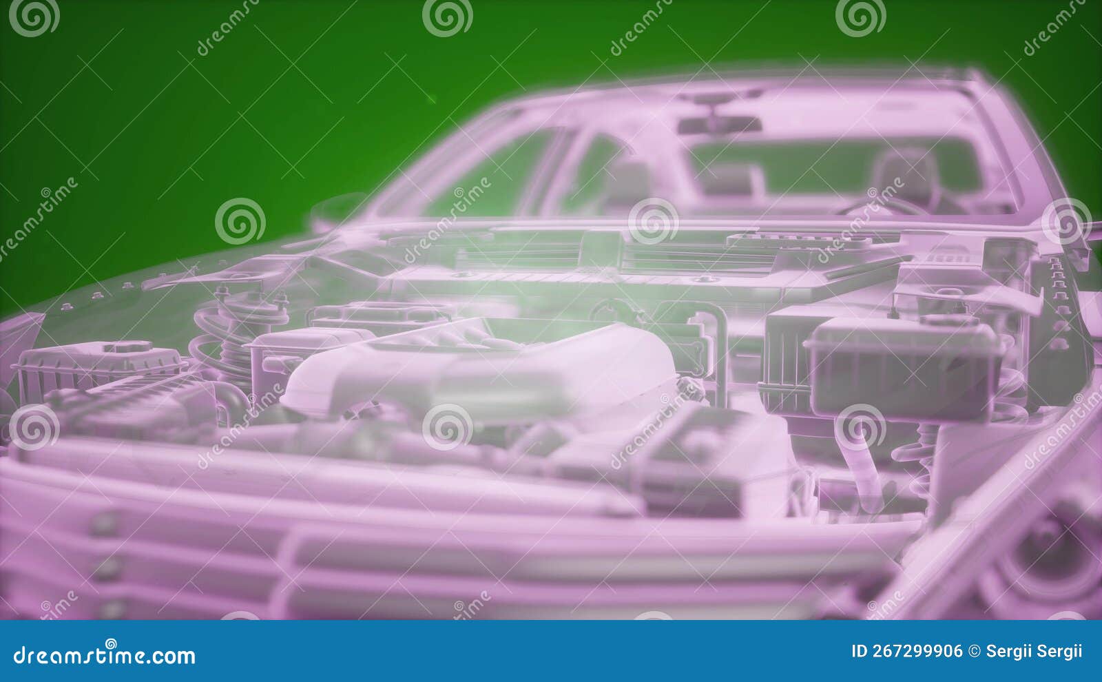 Holographic Animation of 3D Wireframe Car Model with Engine Stock ...