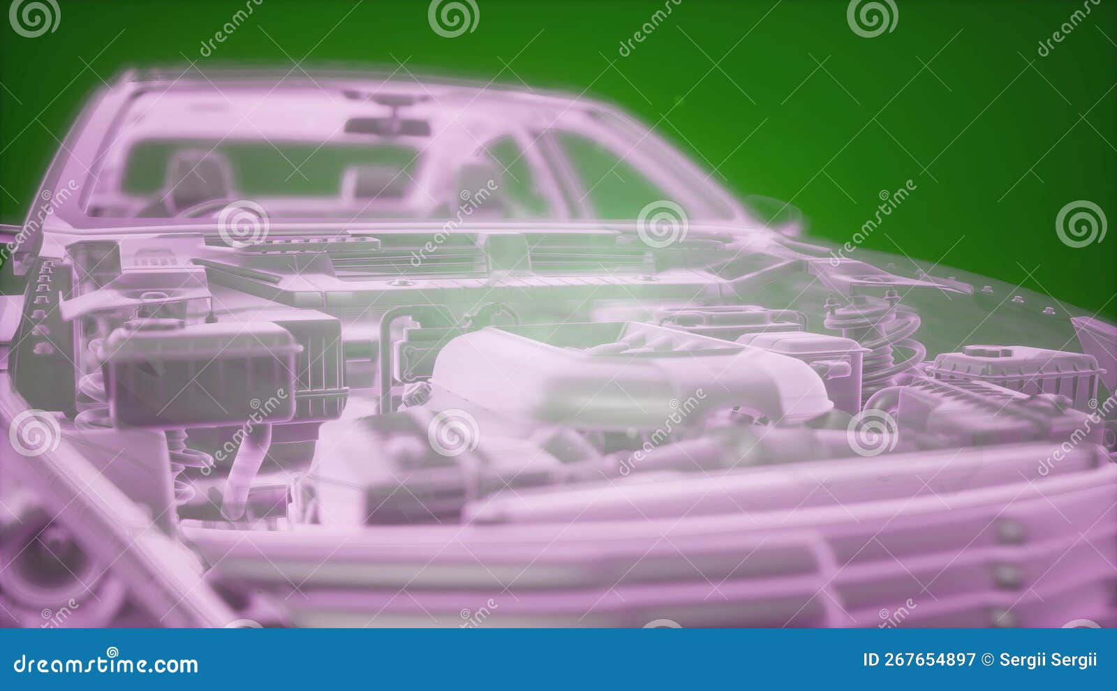 Holographic Animation of 3D Wireframe Car Model with Engine Stock Image ...