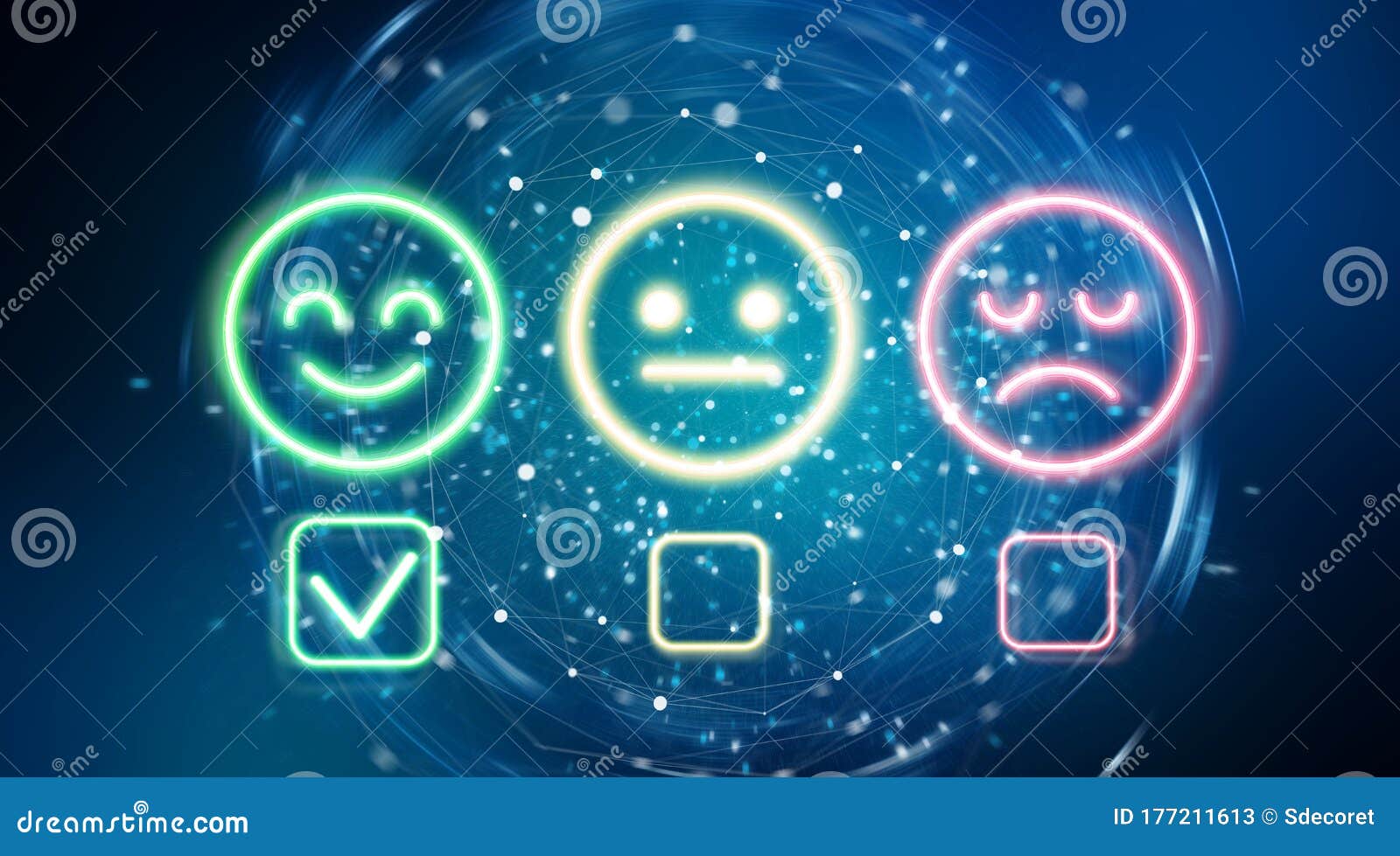 Holographic Blue Customer Satisfaction Rating Interface 3D Rendering ...