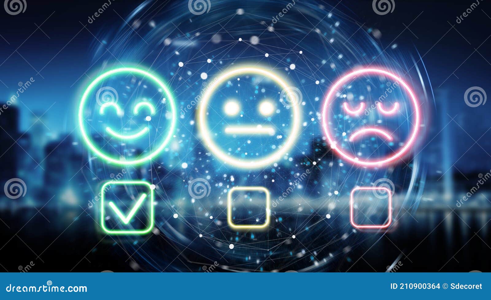 Holographic Blue Customer Satisfaction Rating Interface 3D Rendering ...