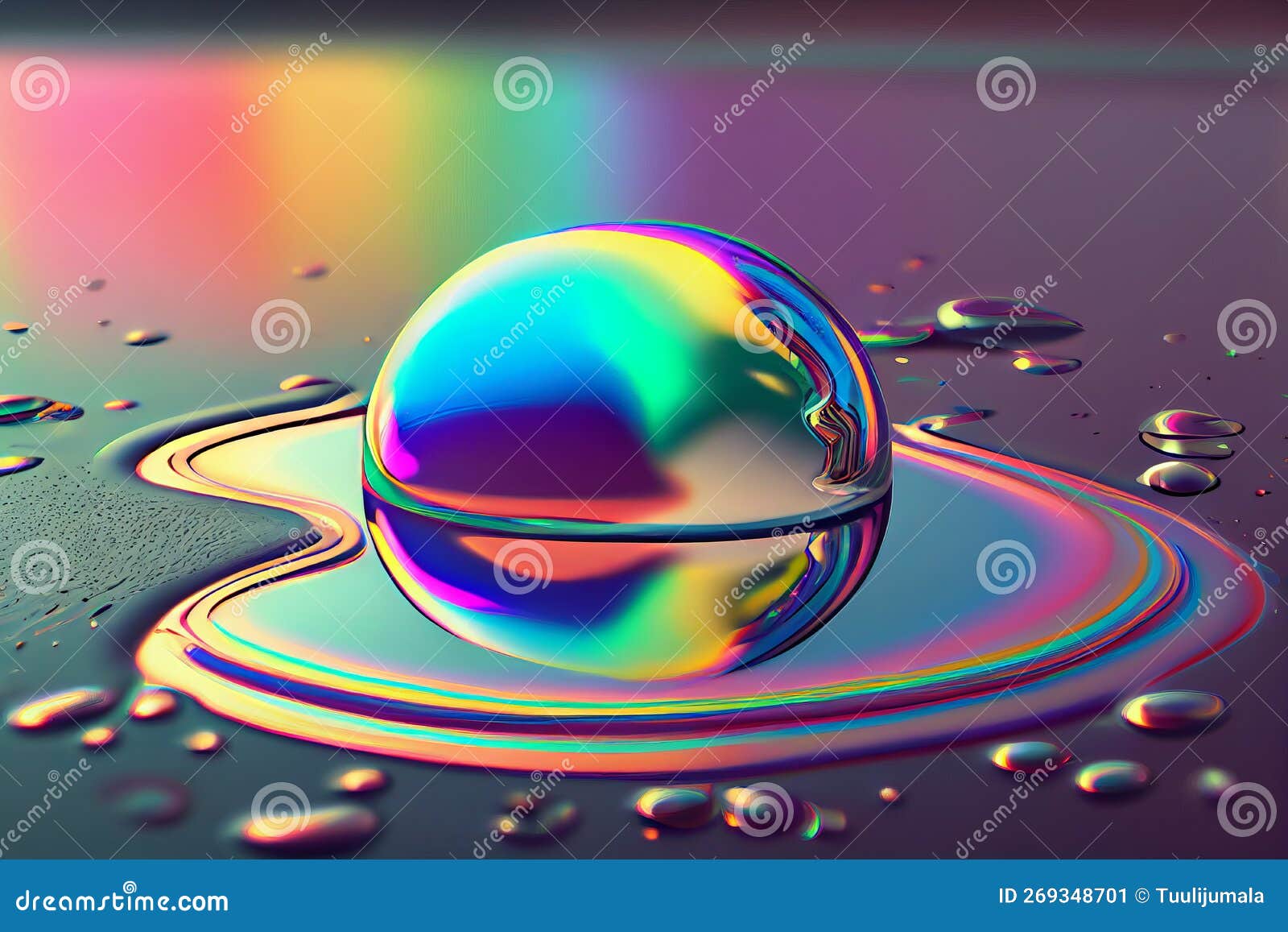 Holographic Bubble with Liquid Puddle Abstract Background Stock Image ...
