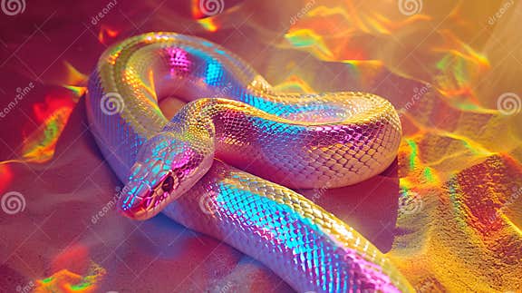Holographic Chrome Snake on the Sand Stock Illustration - Illustration ...