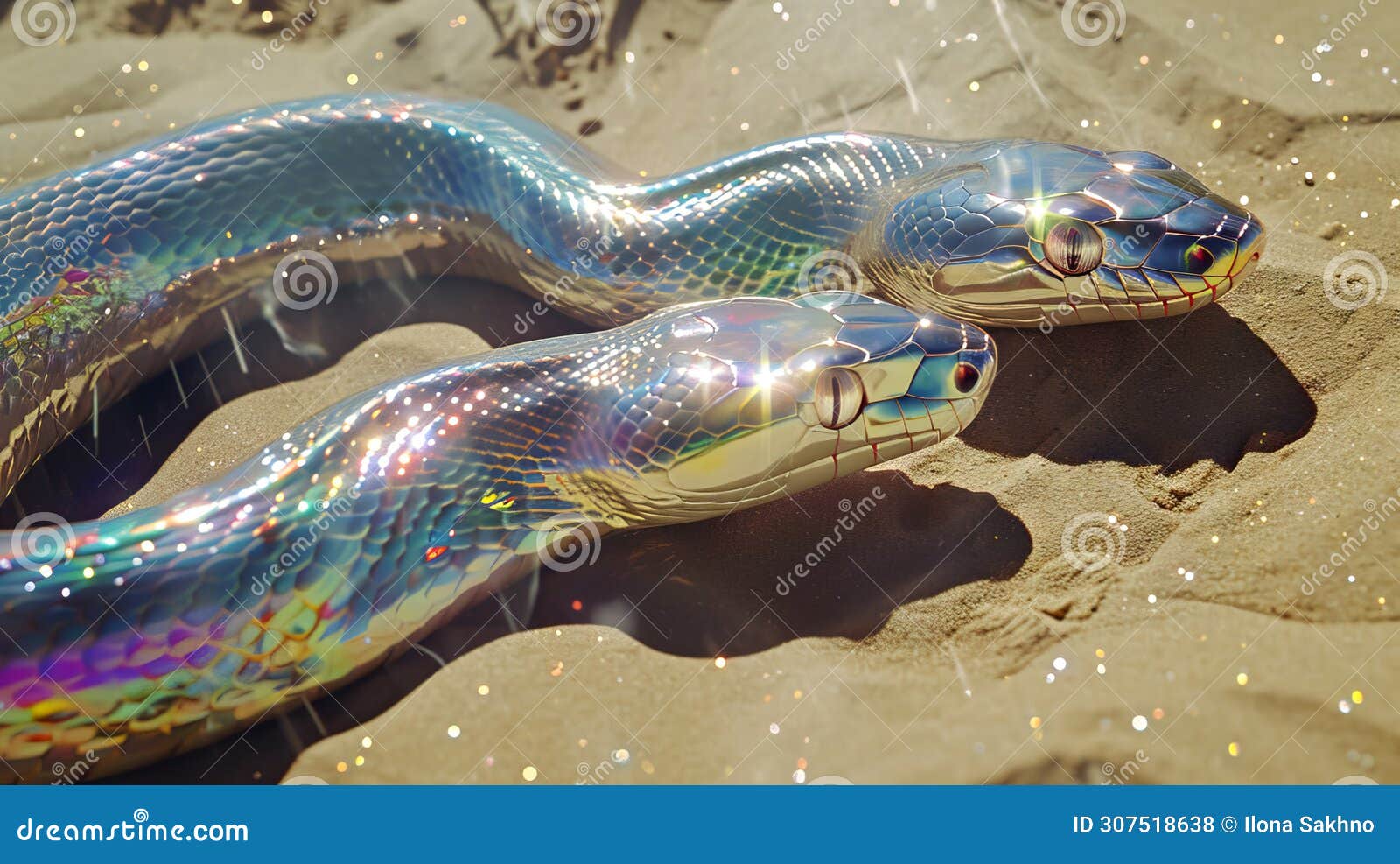 Holographic Chrome Snakes on the Sand Stock Illustration - Illustration ...