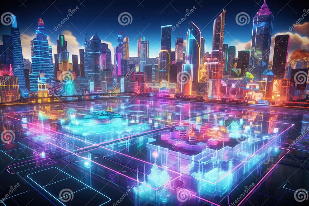 Holographic City Map with Interactive Features Stock Illustration ...