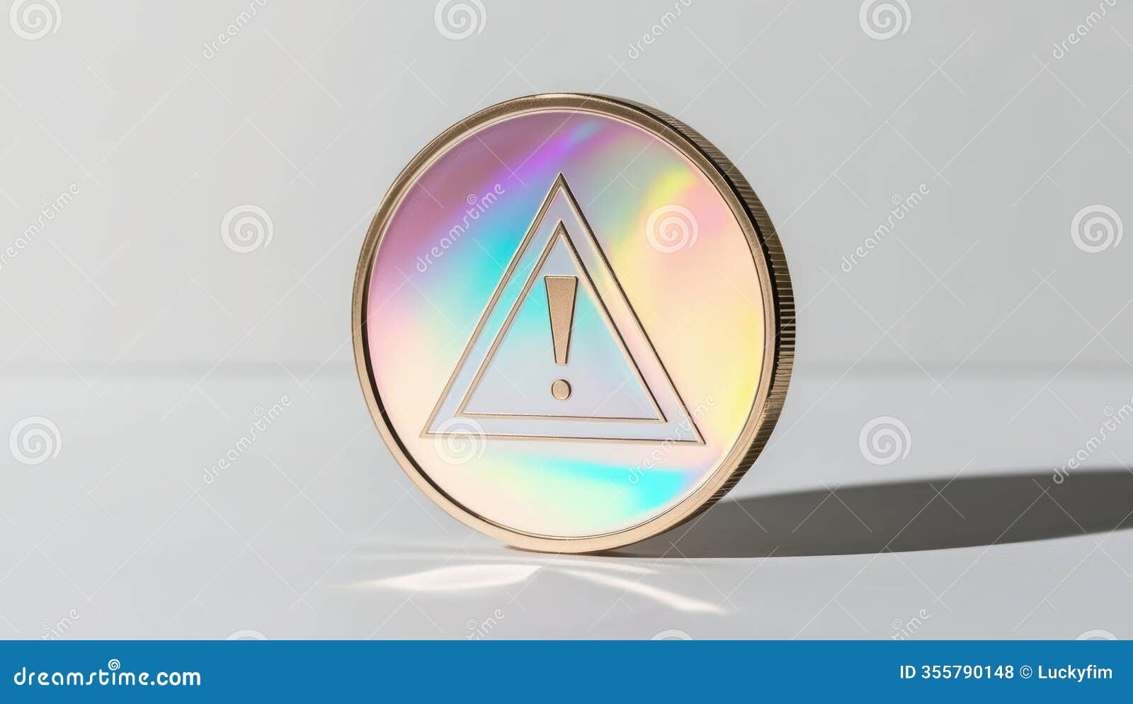 Holographic Coin Featuring Risk Warning Symbol, Reflecting Light ...