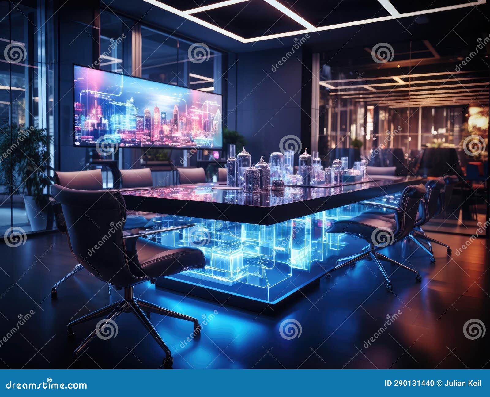 Holographic Conference Room in Hightech Office Stock Illustration ...