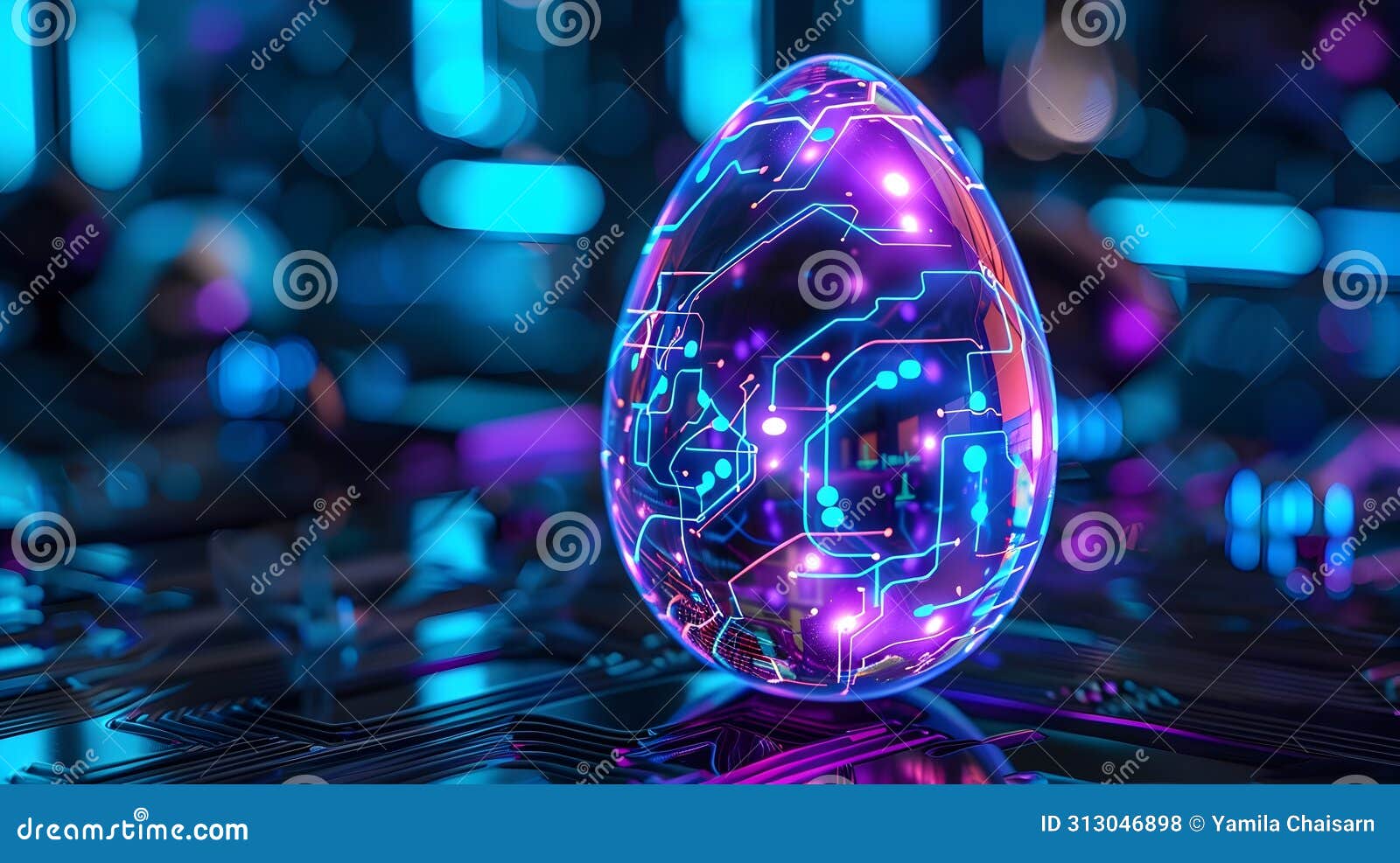 Holographic Crystal Easter Egg with Scifi Circuit Patterns a Artifact ...