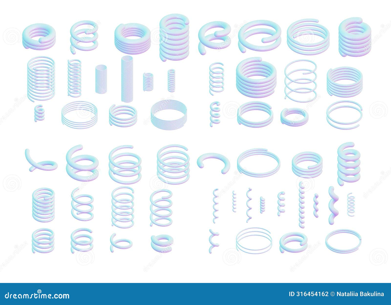 Holographic 3d Illustration of Springs in Isometric View Isolated on ...