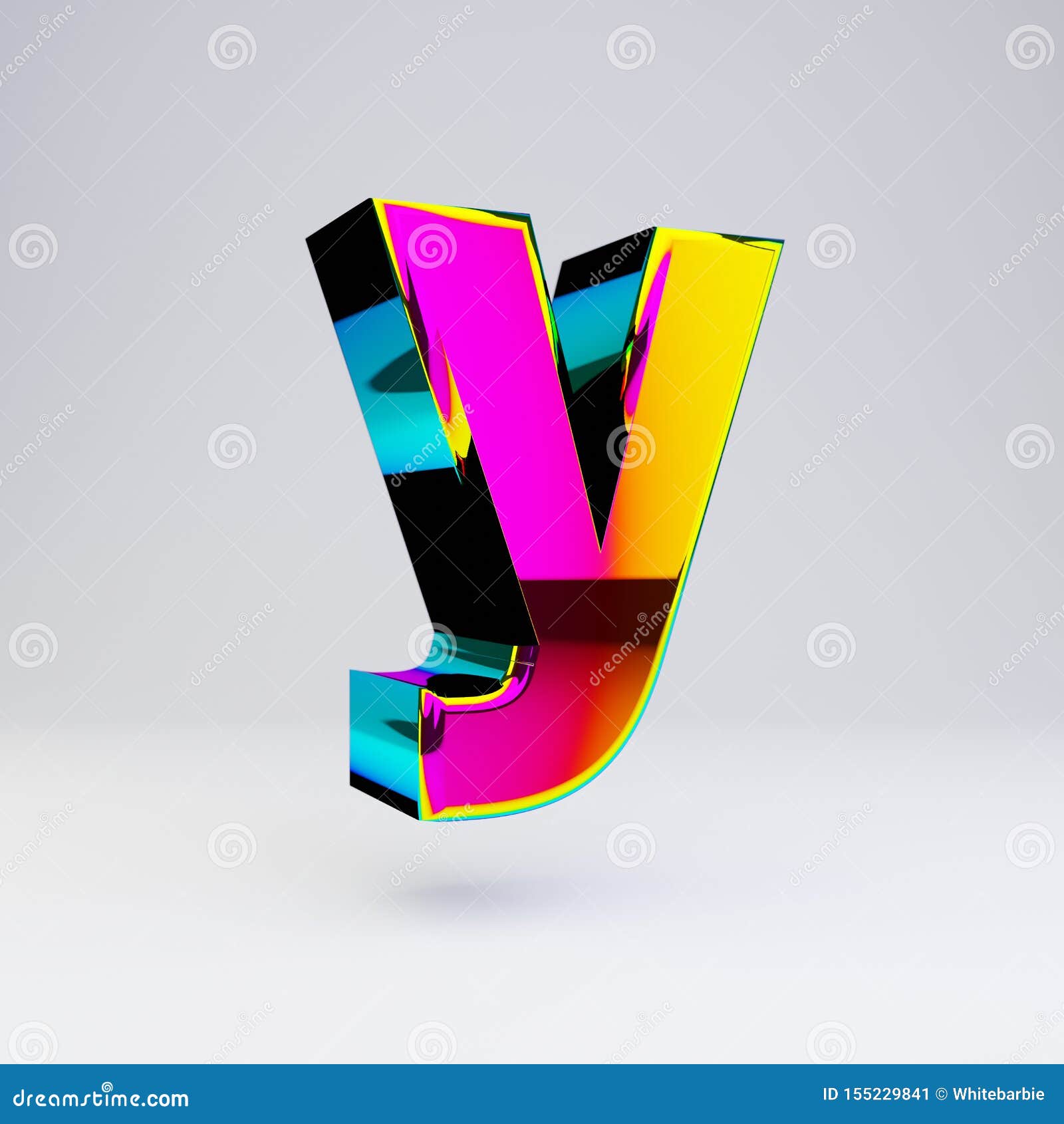 Holographic 3d Letter Y Lowercase. Glossy Font with Multicolor ...