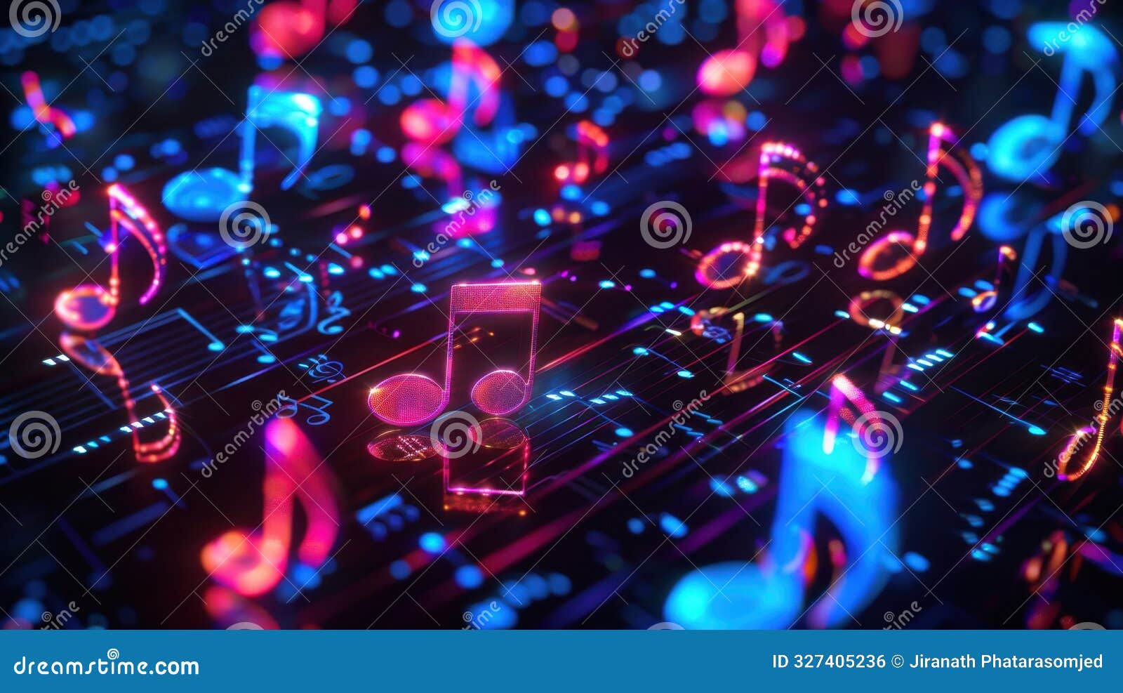 Holographic 3D Music Notes in Dark Space Stock Illustration ...