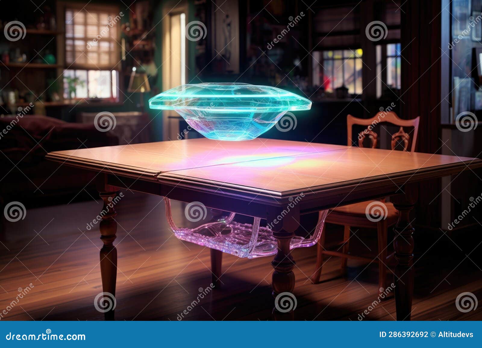 Holographic 3d Object Floating Above a Table Stock Illustration ...