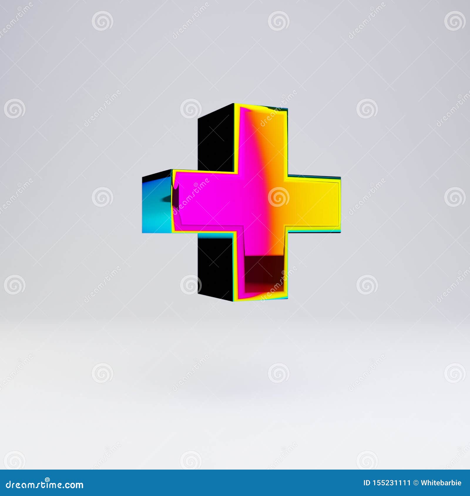 Holographic 3d Plus Symbol. Glossy Font with Multicolor Reflections and ...