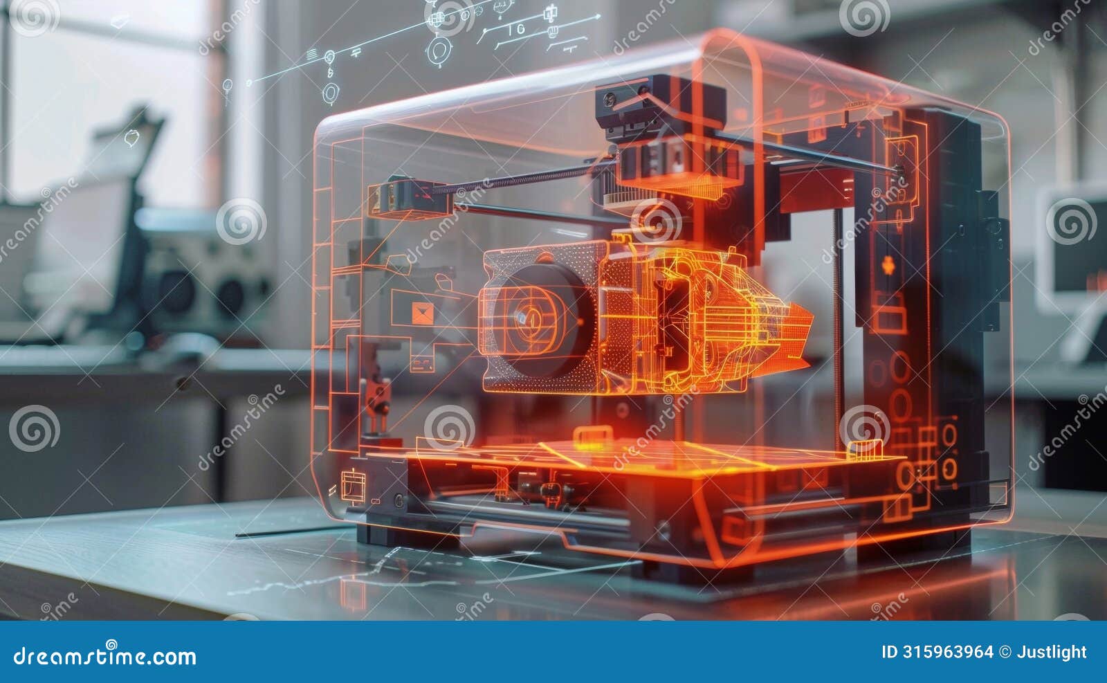 A Holographic Diagram of a 3D Printer Showcasing the Inner Workings of ...