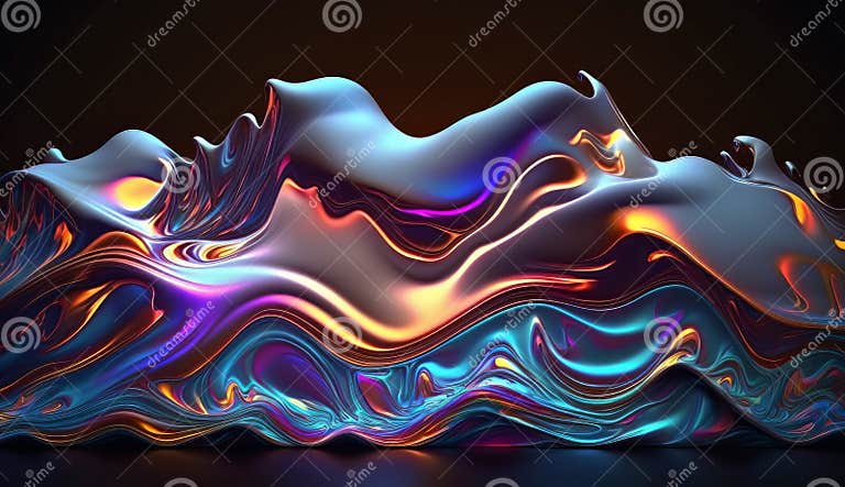 Holographic Digital 3d Render Wave Background. Generative Ai Stock Illustration - Illustration ...