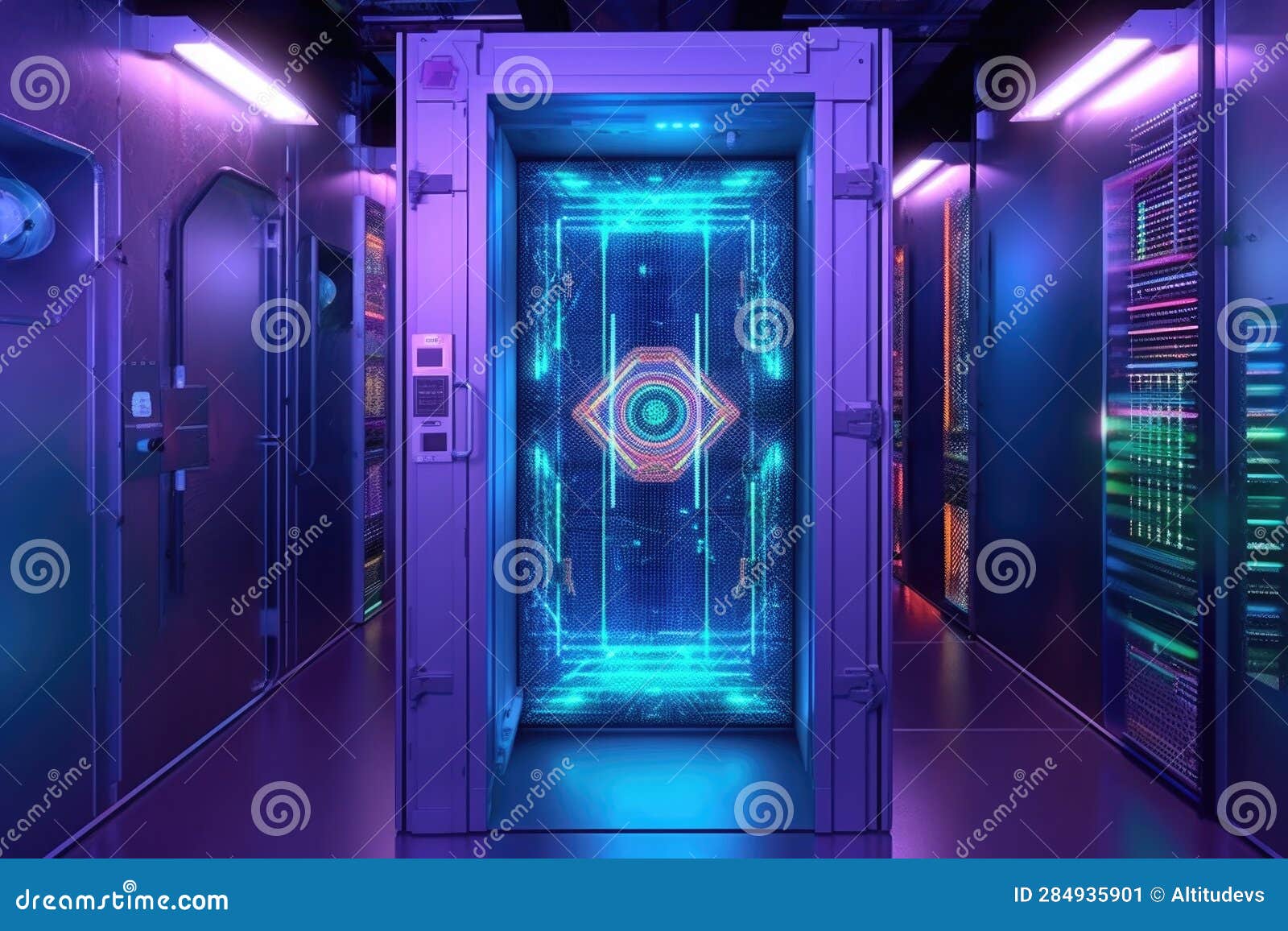 Holographic Digital Lock on a Secure Server Room Door Stock Image ...