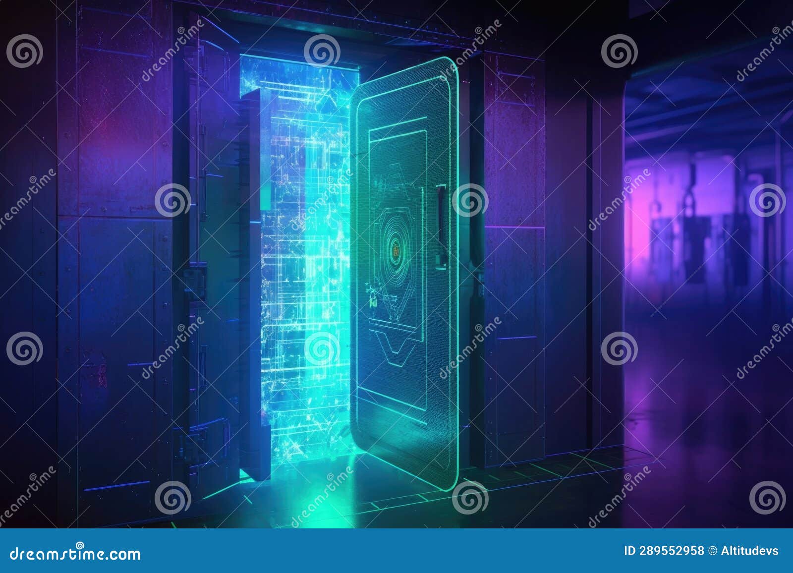 Holographic Digital Lock on a Secure Server Room Door Stock Photo ...