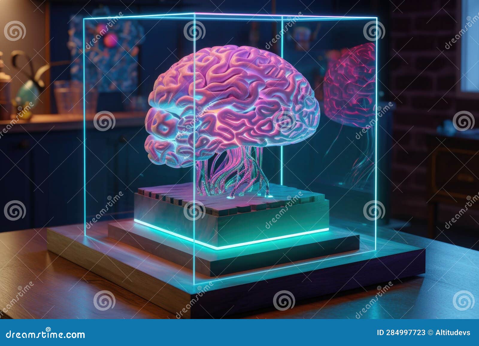 Holographic Display of a Brain Connected To a Computer Stock ...