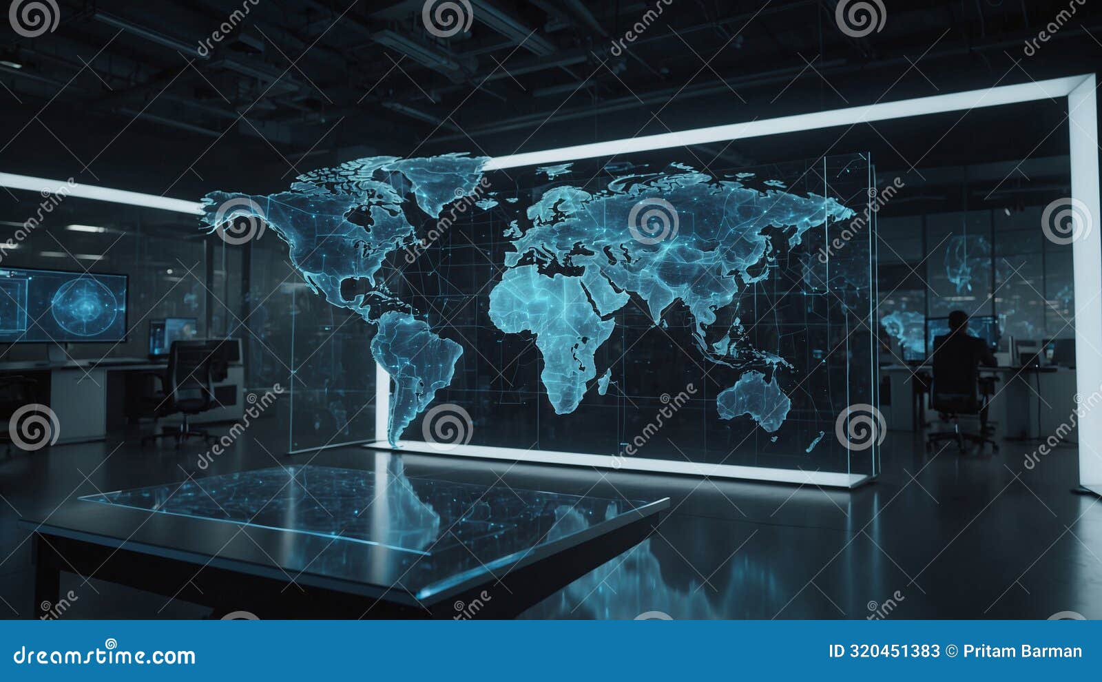 Holographic Display of a Global Network Map in a Tech Lab Stock ...