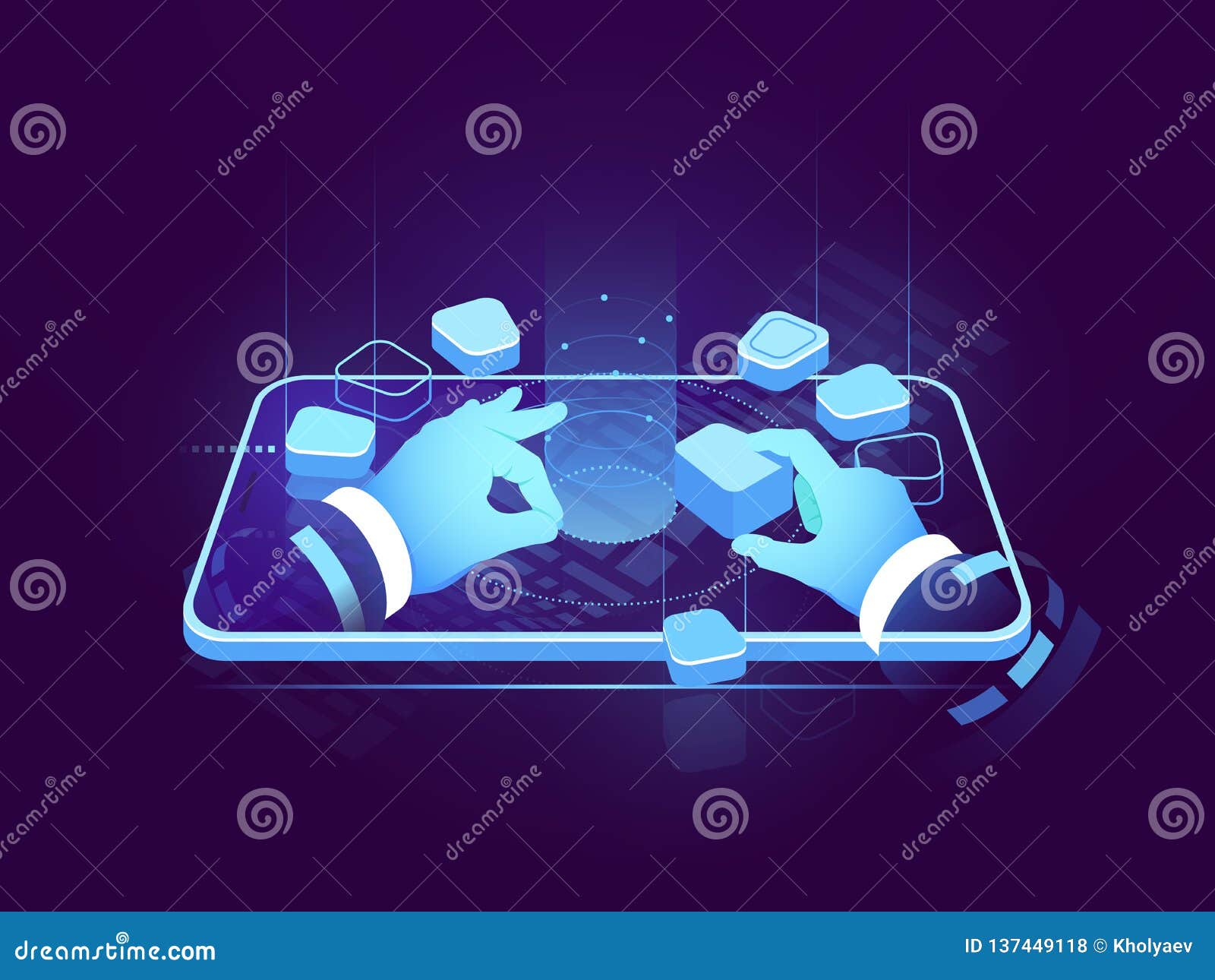 Holographic Display Isometric Neon, Digital Futuristic Technology, User ...