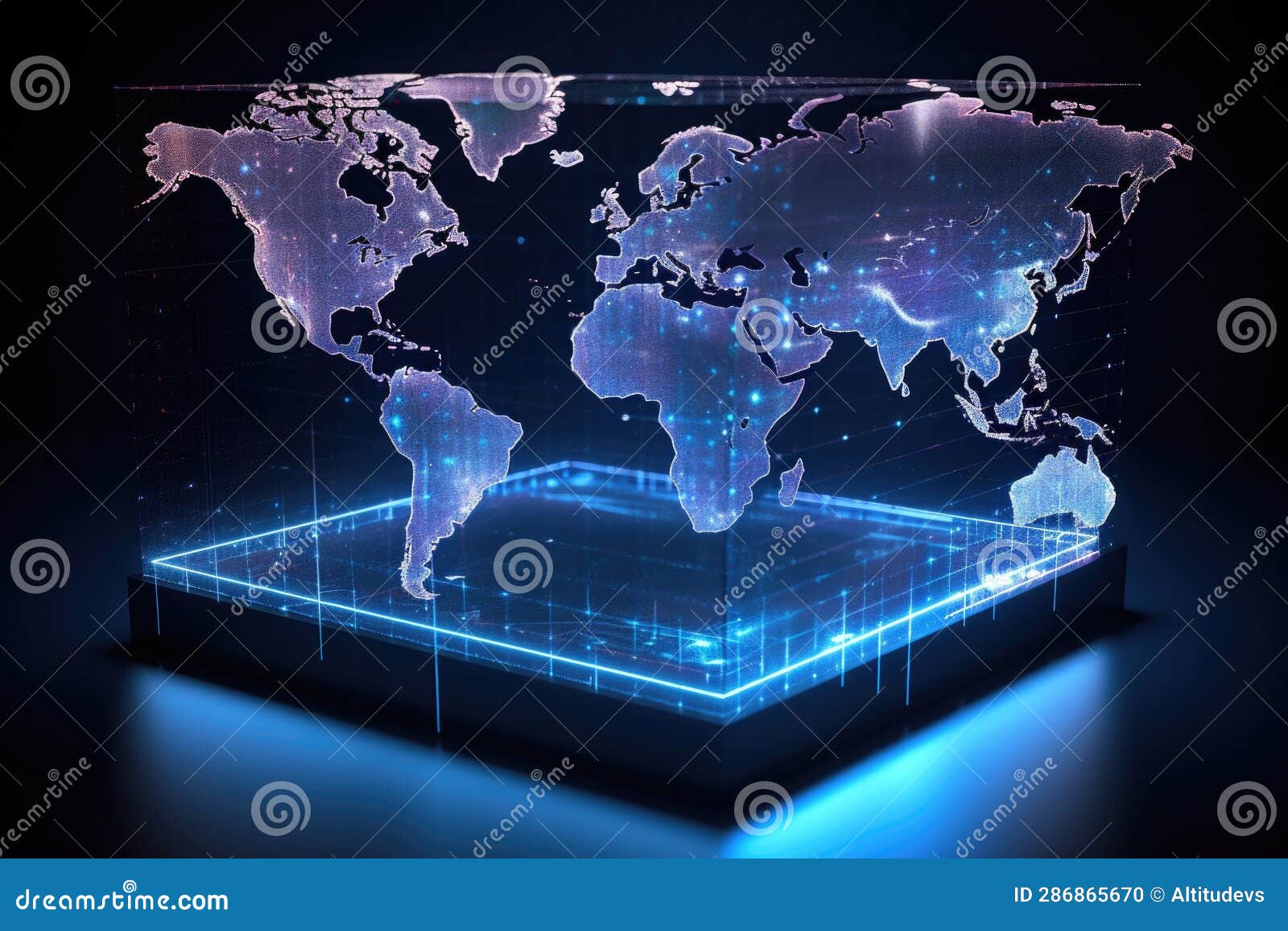 Holographic Display of World Map with Data Points Stock Photo - Image of display, visualization ...