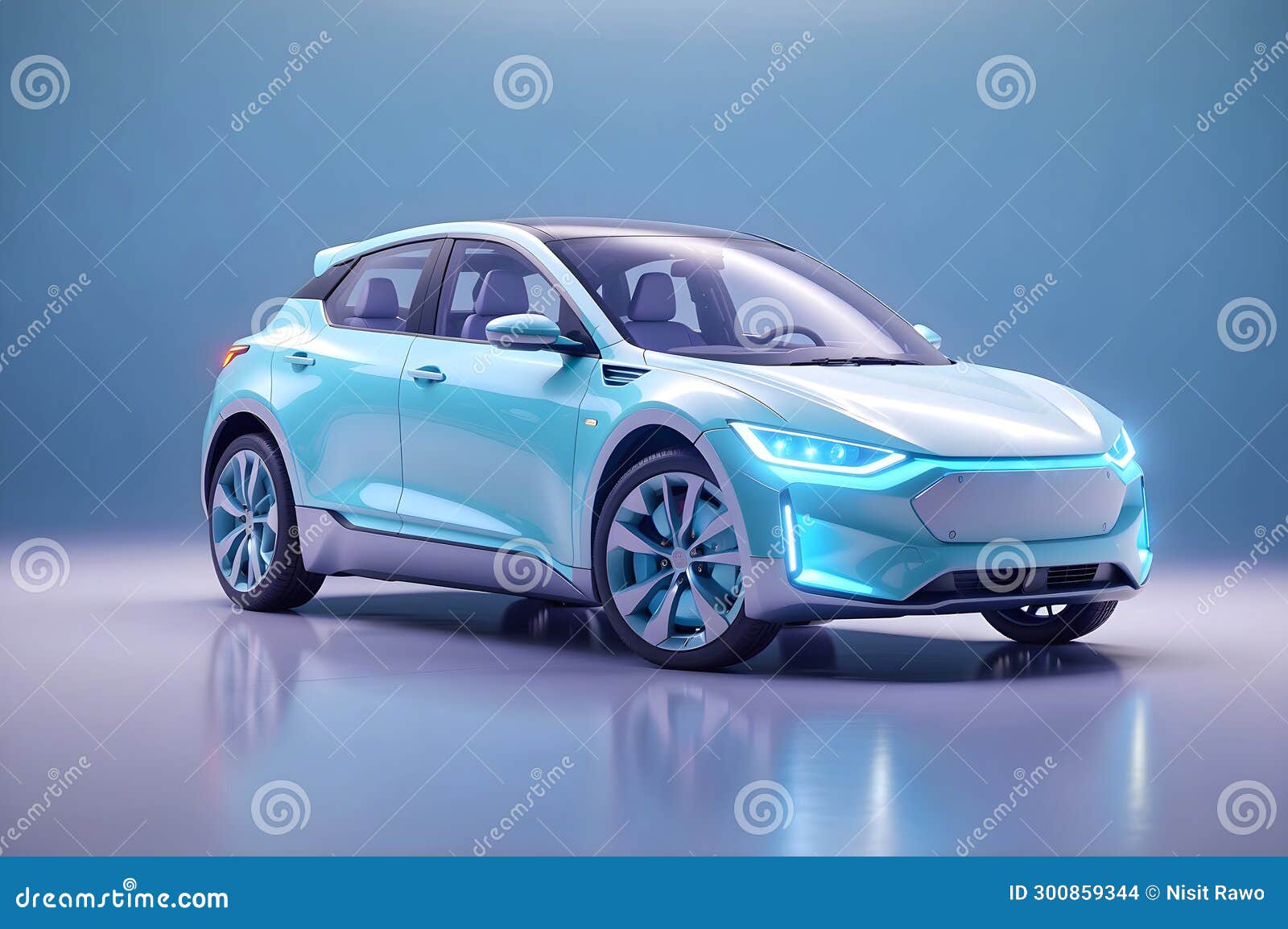 Holographic of Electric Car,gradient Light Blue Background Stock Photo ...